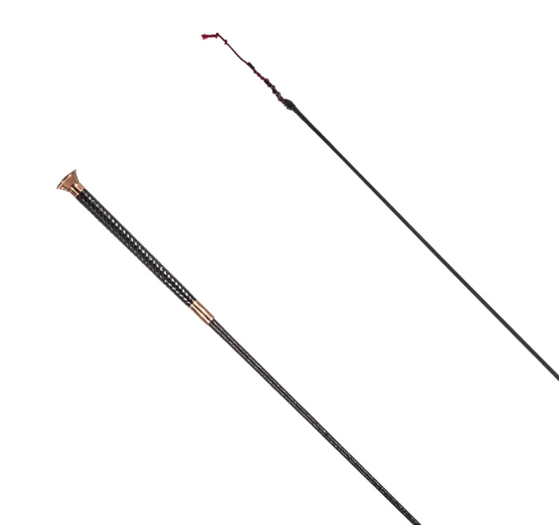 Plaited Leather Rose Gold Cap Dressage Whip Black