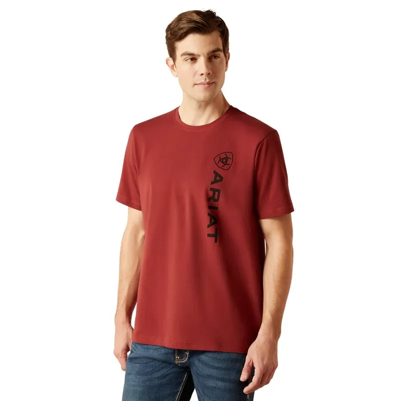 Ariat Vertical Logo Short Sleeve T-Shirt Mens in Sun-Dried Tomato